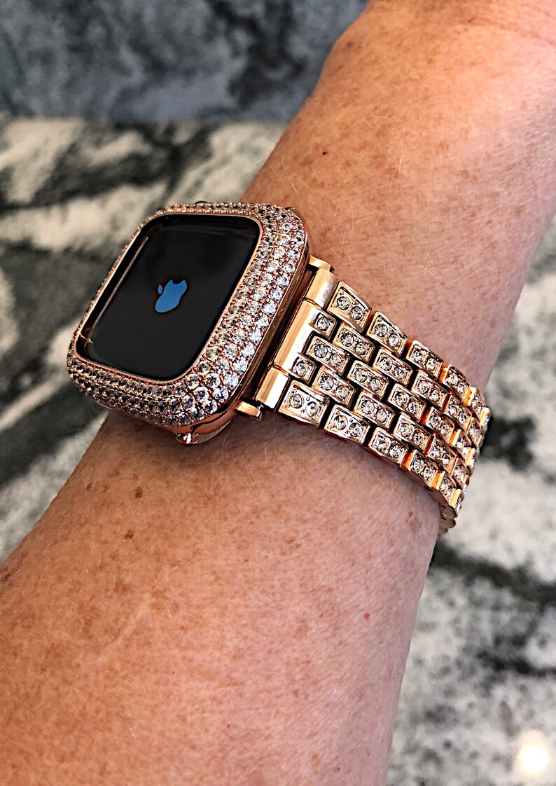 Rose Gold Apple Crystal Watch Band and or Lab Diamond Bezel | Etsy