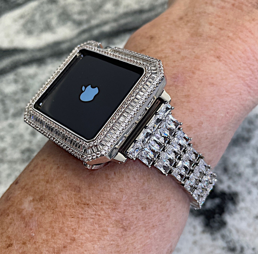 High End White Gold Lab Diamond Apple Watch Band and or Lab - Etsy