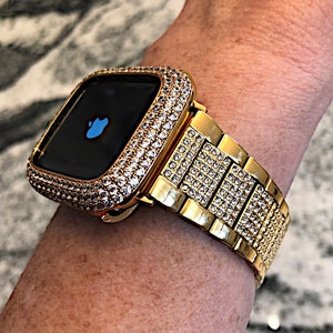 Yellow Gold Diamond Apple Watch Crystal Band and or Lab Diamond Bezel ...