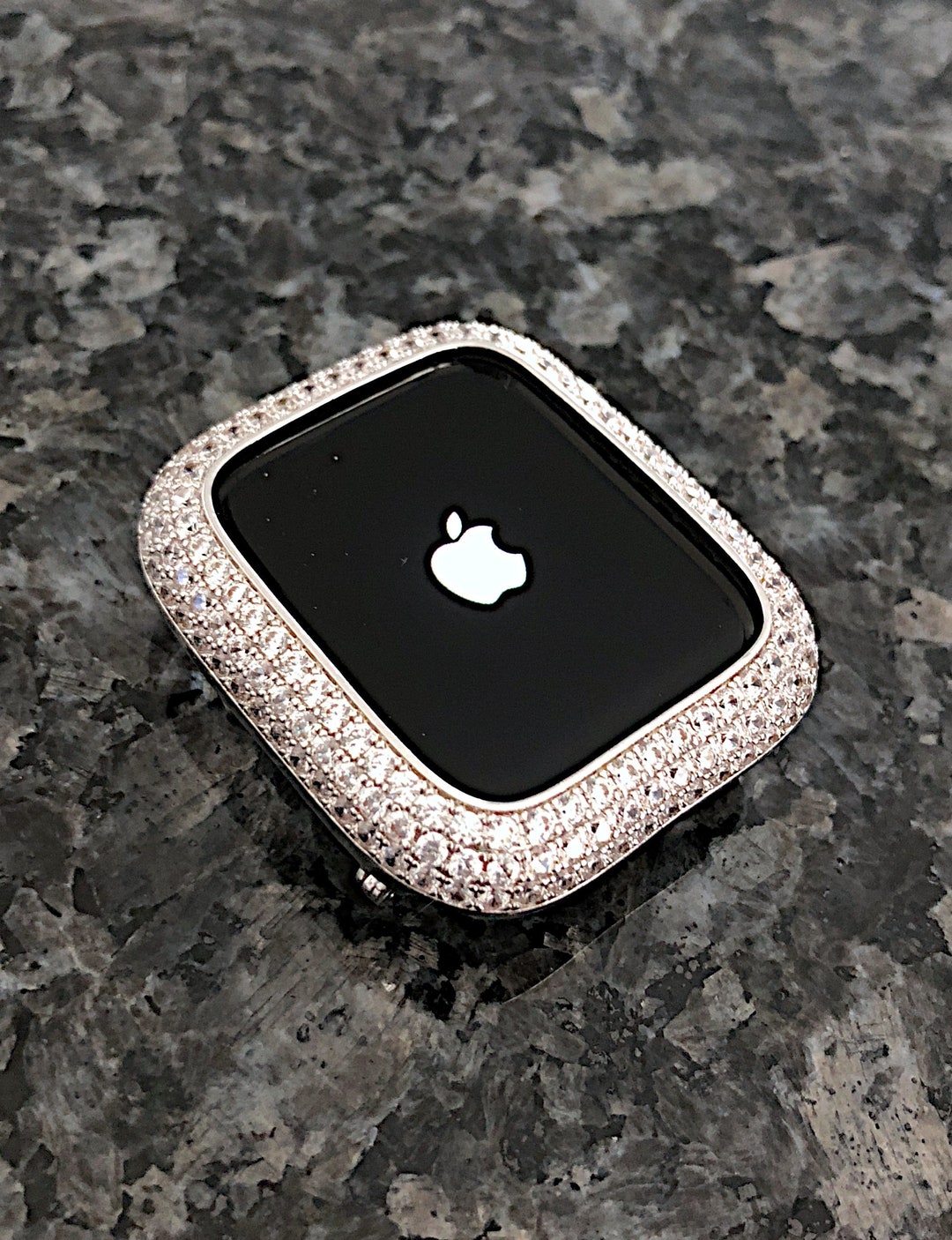 White Gold Lab Diamond Apple Watch Bezel Case 38,42,40,42,41,45,46,49 ...