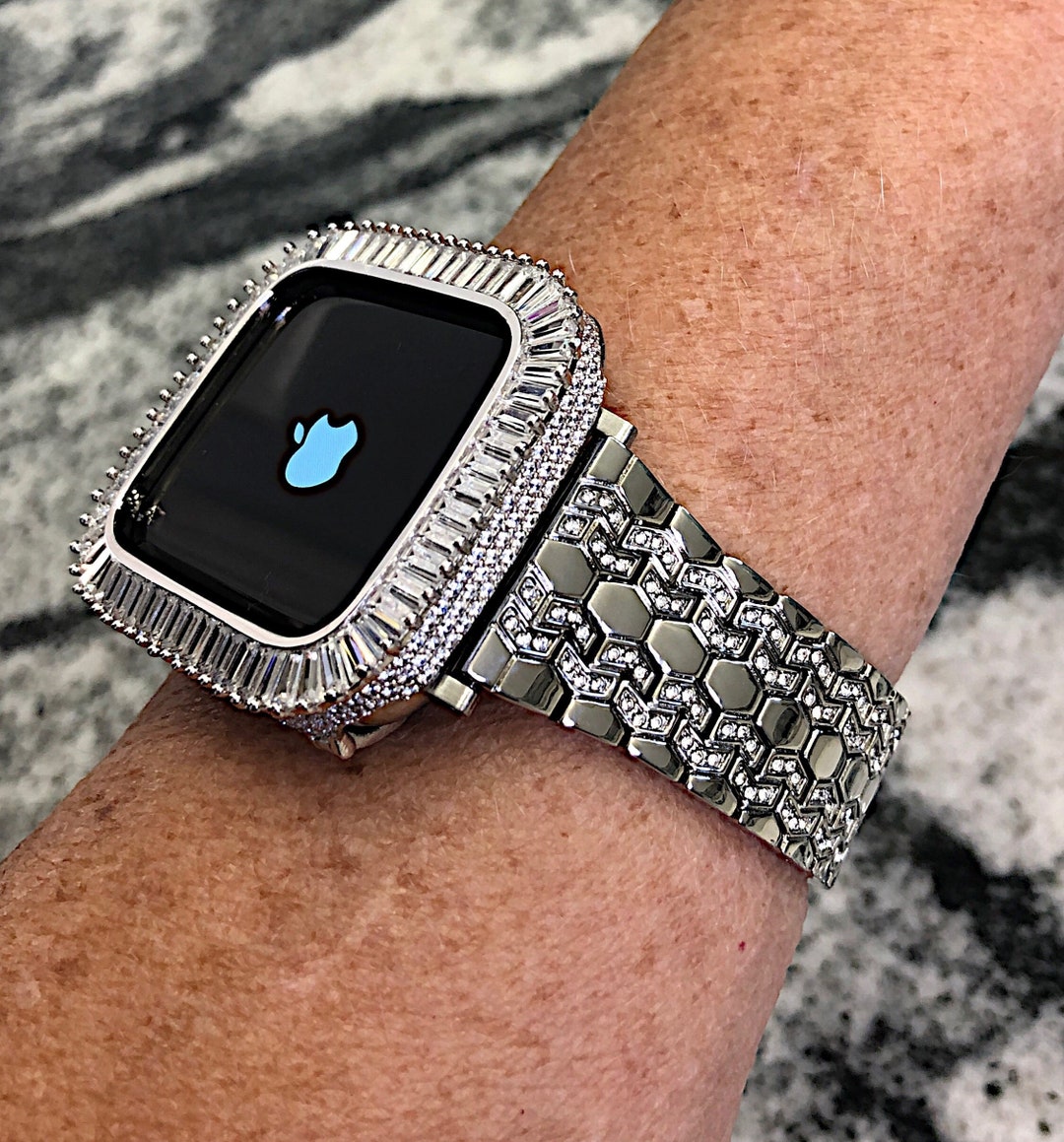 Apple Watch Band and or White Gold Lab Diamond Apple Watch Bezel Case ...