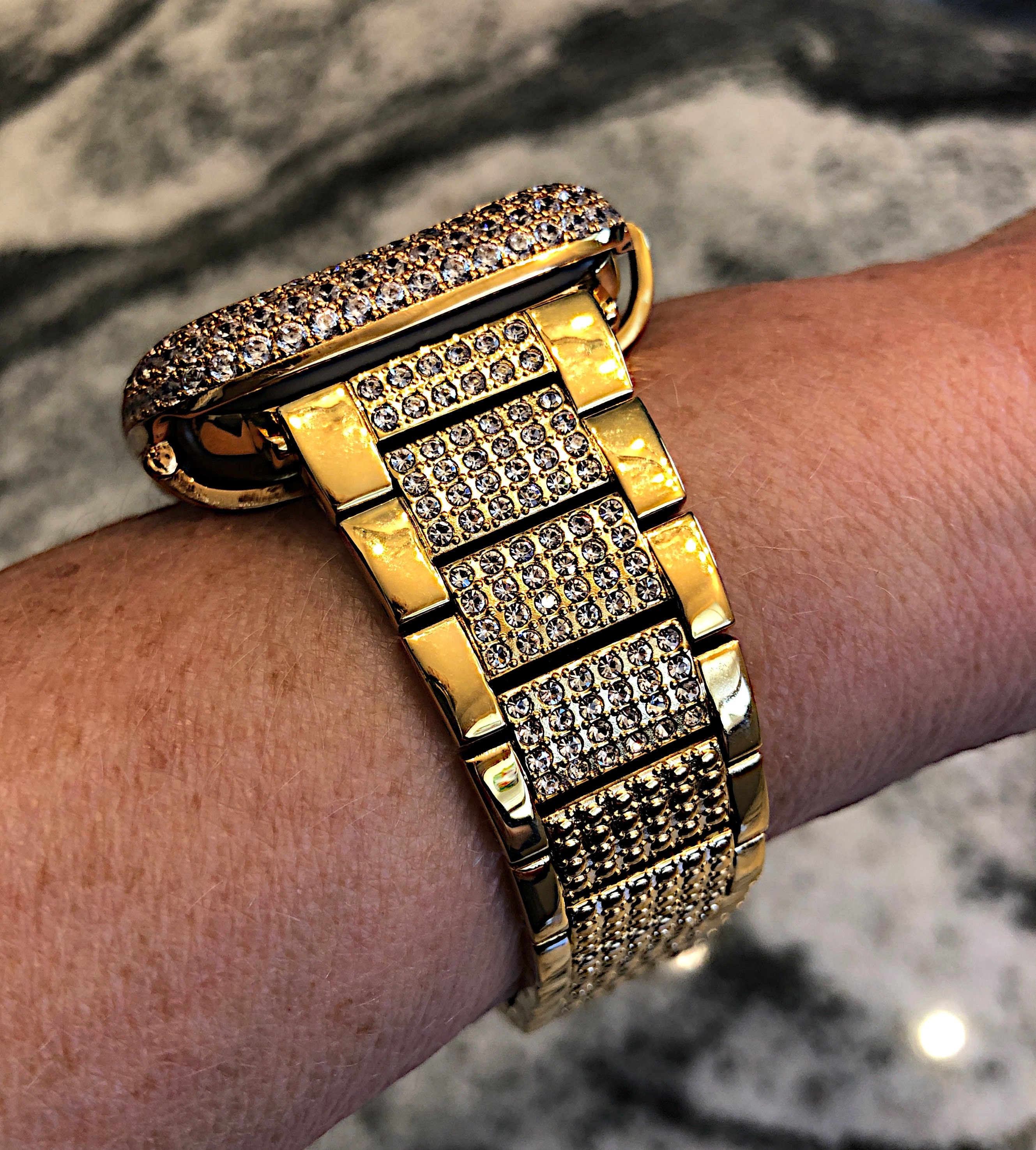 Yellow Gold Diamond Apple Watch Crystal Band and or Lab Diamond Case ...
