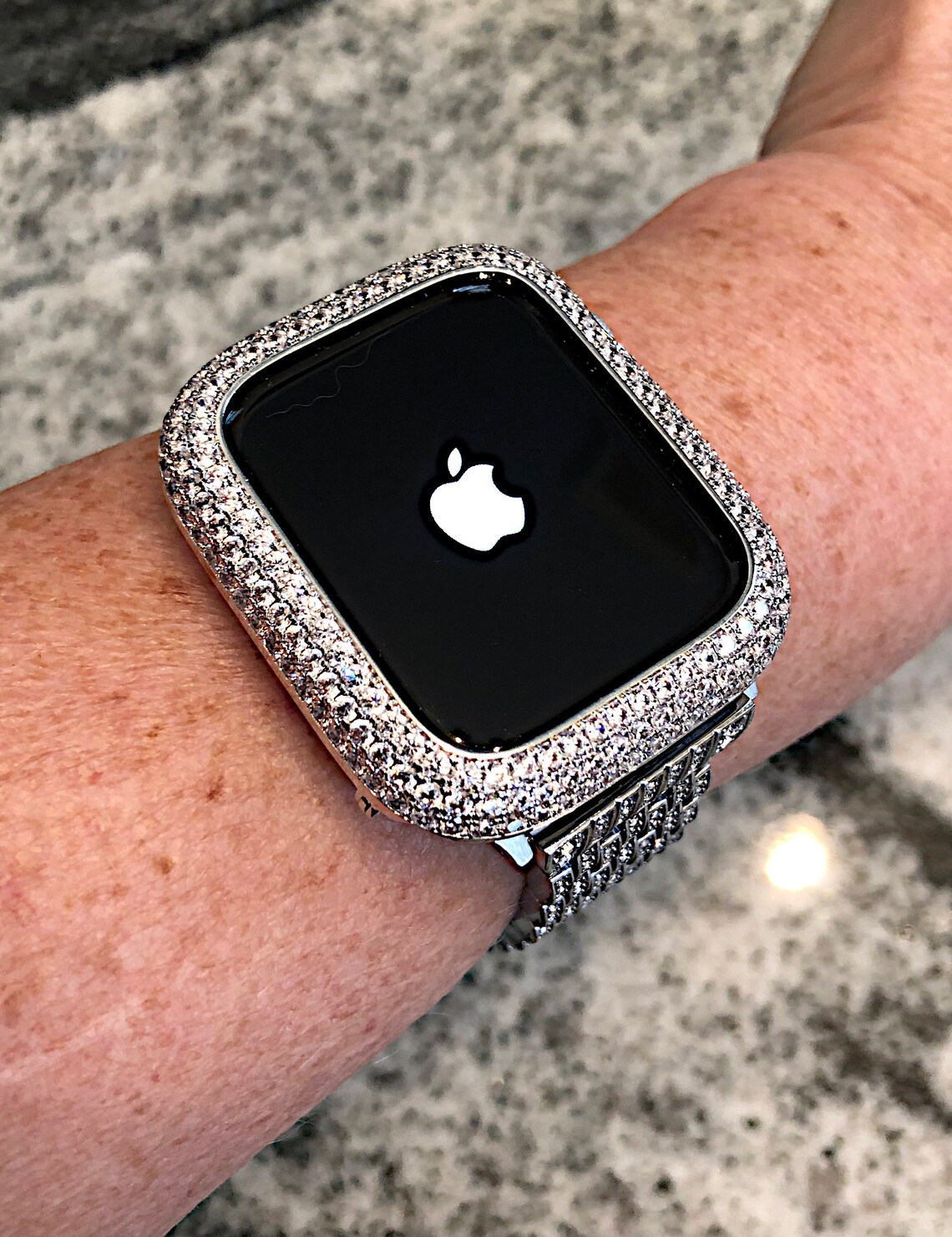 White Gold Lab Diamond Apple Watch Case Bezel Bumper Metal | Etsy