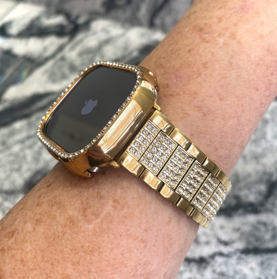 49mm Ultra Apple Watch Ultra Band and or Yellow Gold Pc 1 Row Crystal ...