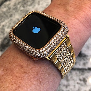 Yellow Gold Diamond Apple Watch Crystal Band and or Lab Diamond Bezel ...