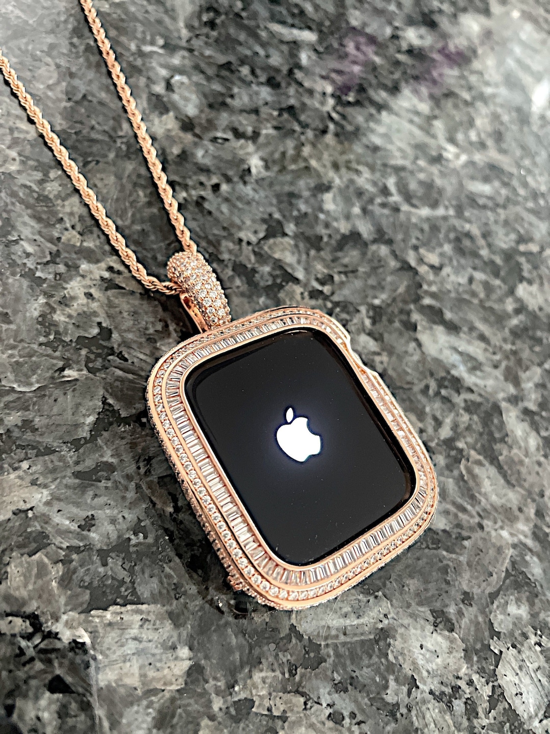 Apple Watch Pendant Rose Gold Necklace Wear on Watch or Neck Diamond ...