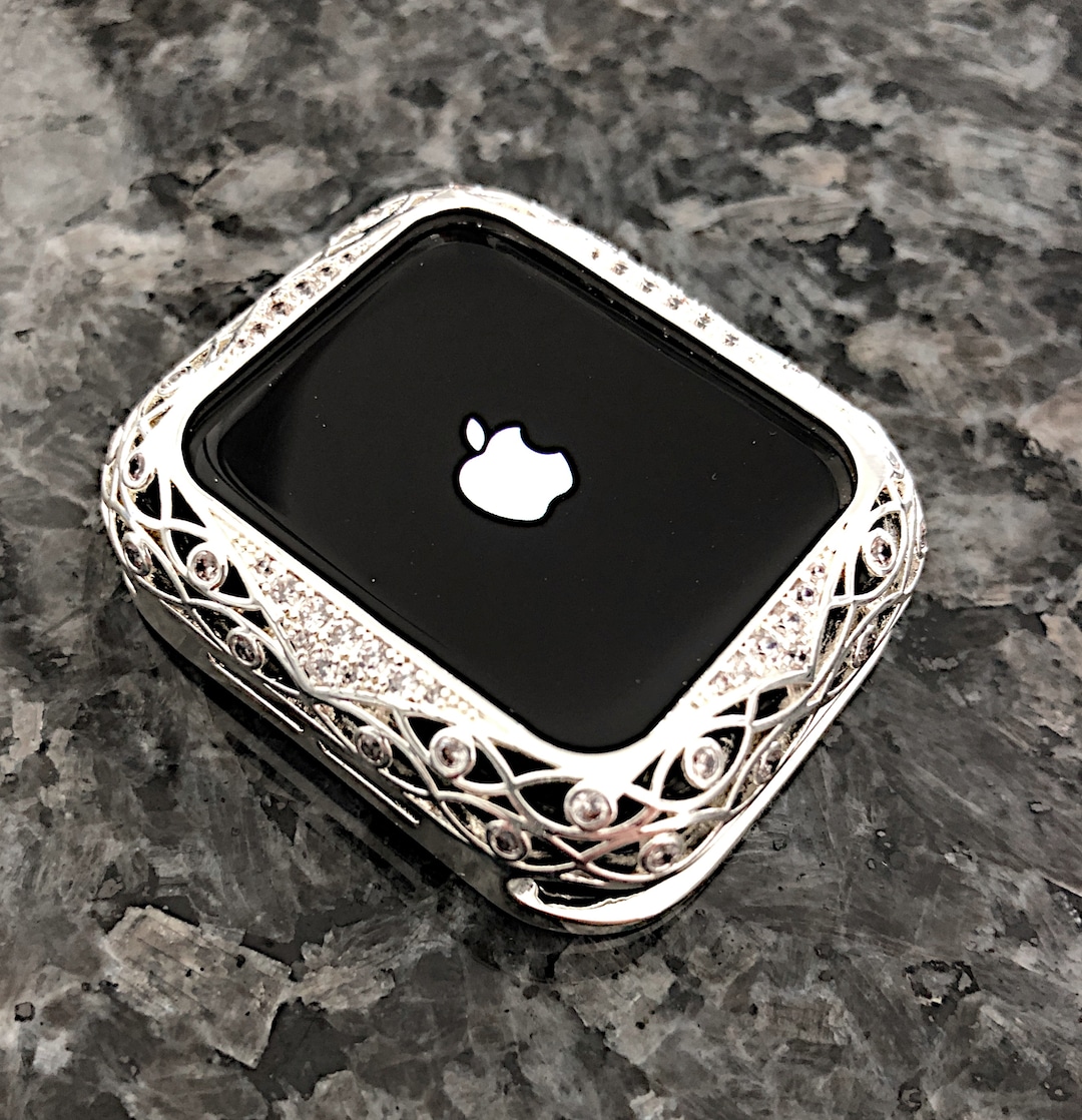 14k White Gold Lab Diamond Apple Watch Bezel Case Metal Apple Watch ...