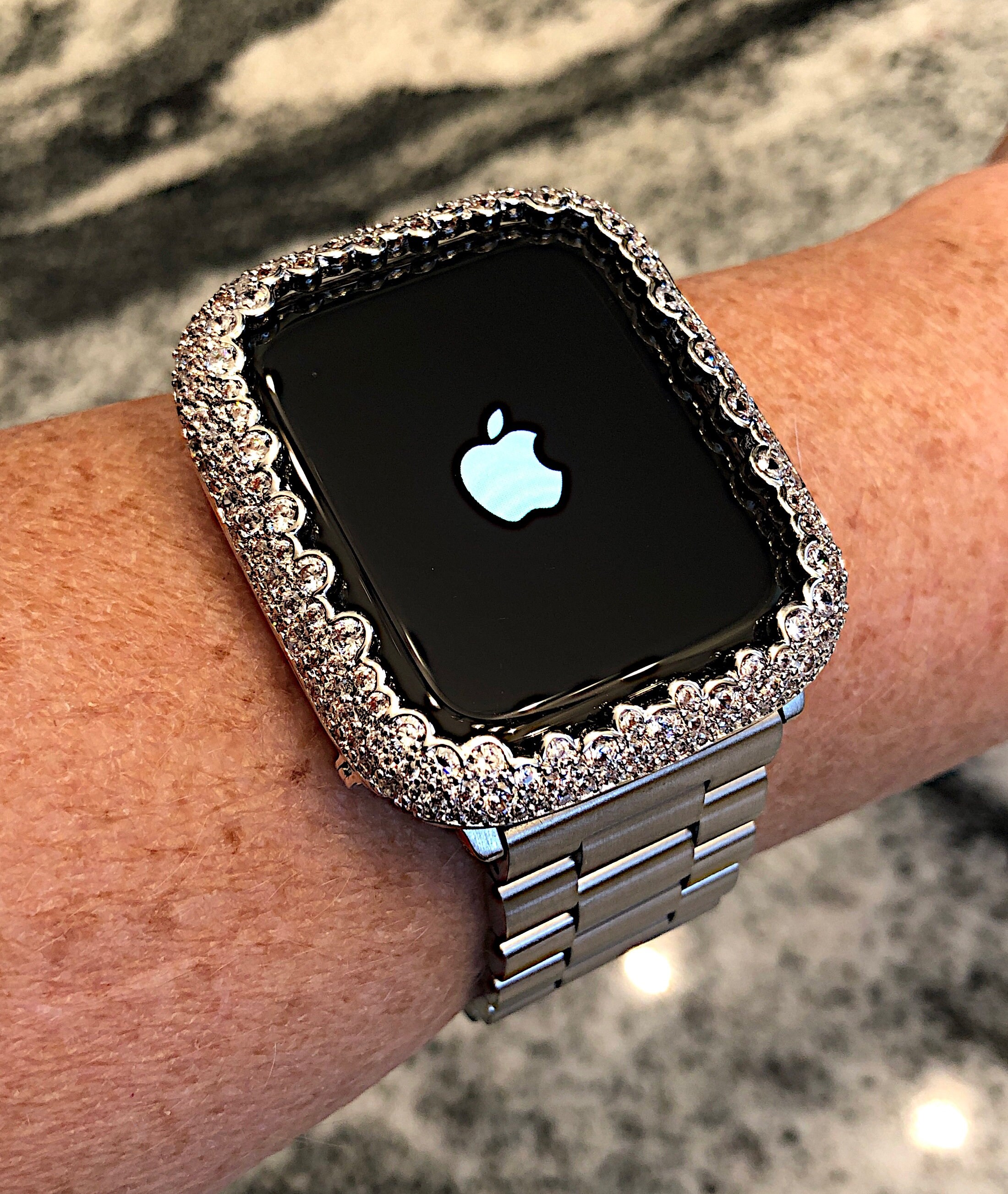 White Gold Apple Watch Band and or Lab Diamond Apple Watch | Etsy