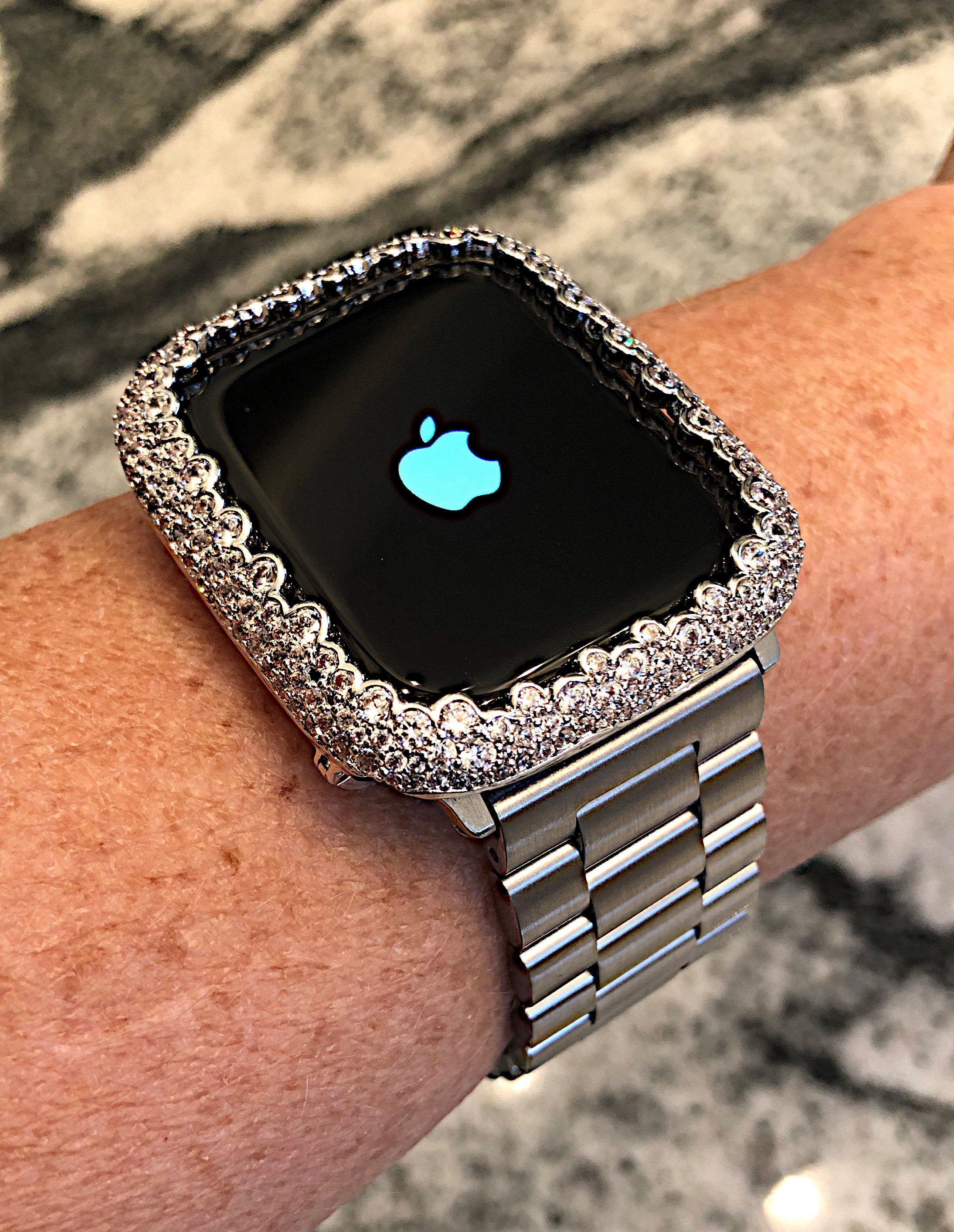 White Gold Apple Watch Band and or Lab Diamond Apple Watch | Etsy