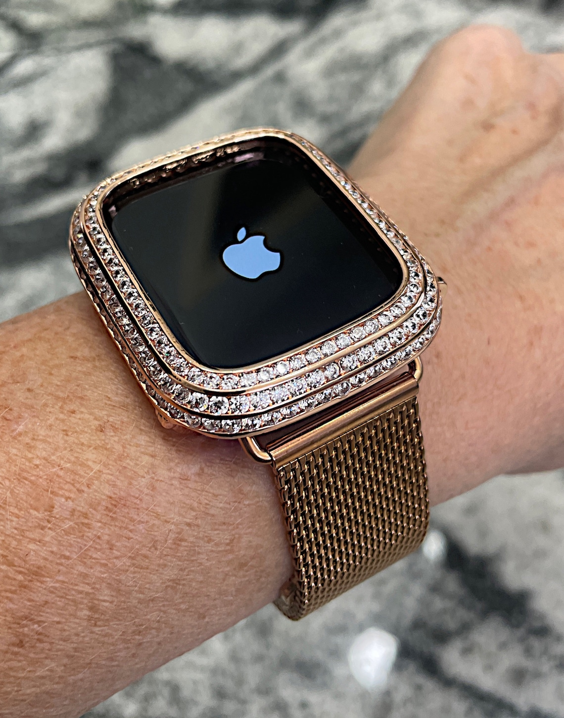 Rose Gold Apple Watch Milanese Band and or 3 Row Lab Diamond - Etsy