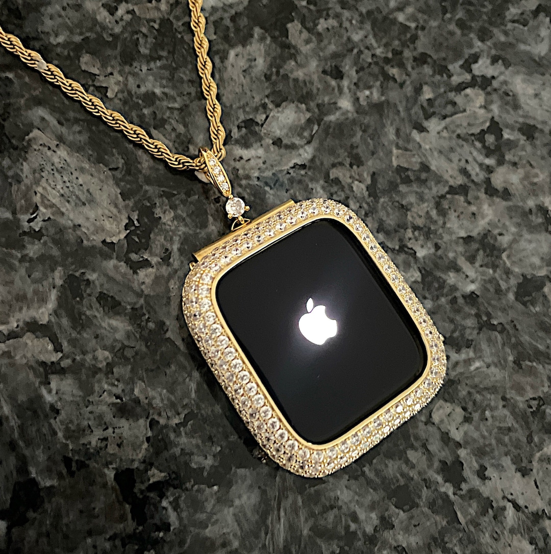 Apple Watch Pendant Yellow Gold Necklace Wear on Watch or Neck Bling ...