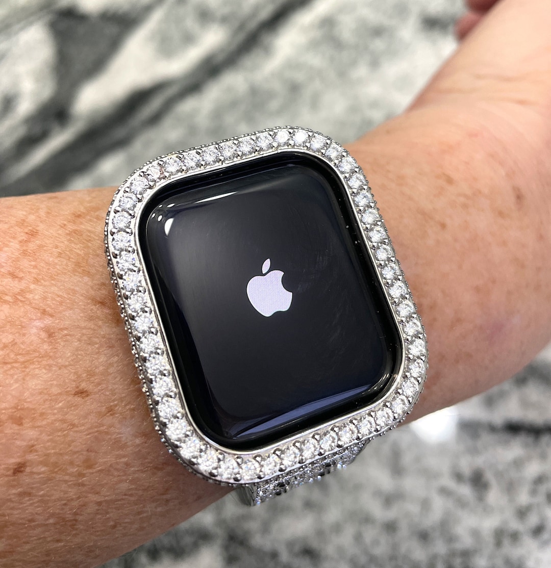 White Gold Bezel Only Lab Diamond Apple Watch Bezel Case Cover 38,40,42 ...