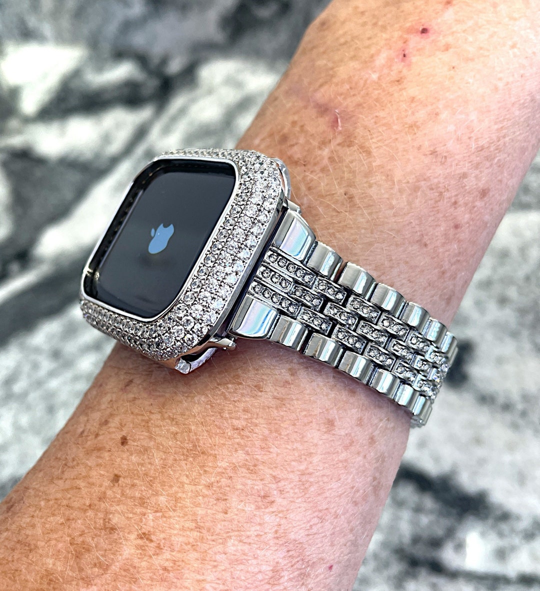 Classy White Gold Apple Watch Band and or Lab Diamond Apple Watch Case ...