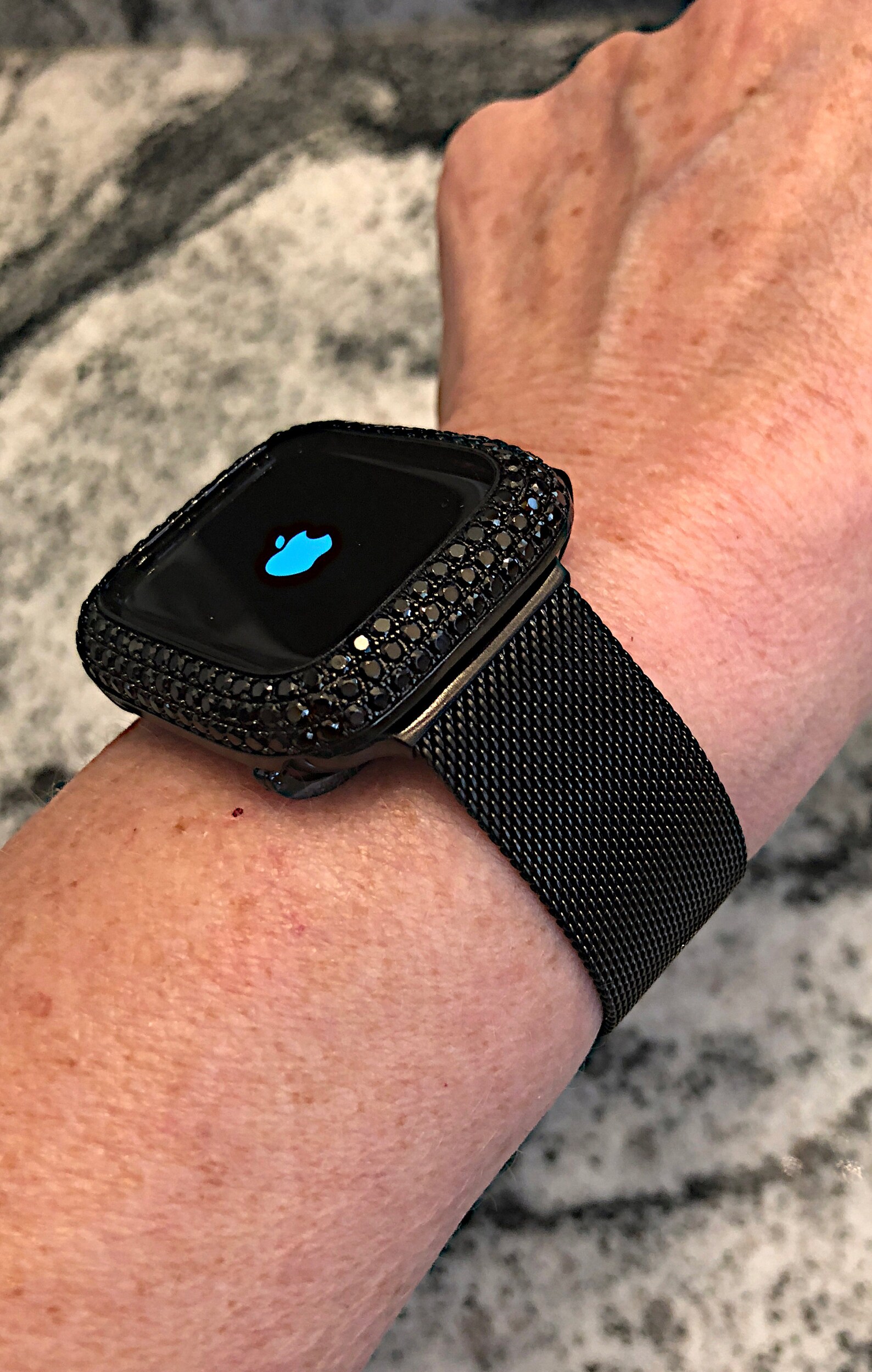 Black on Black Lab Diamond Milanese Loop Apple Watch Band and or Bling ...