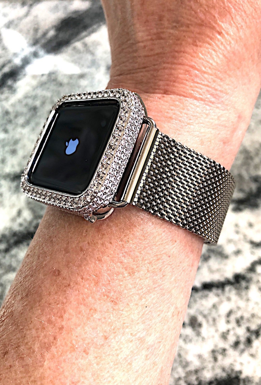 White Gold Lab Diamond Apple Watch Case and or Apple Watch Band Bling ...