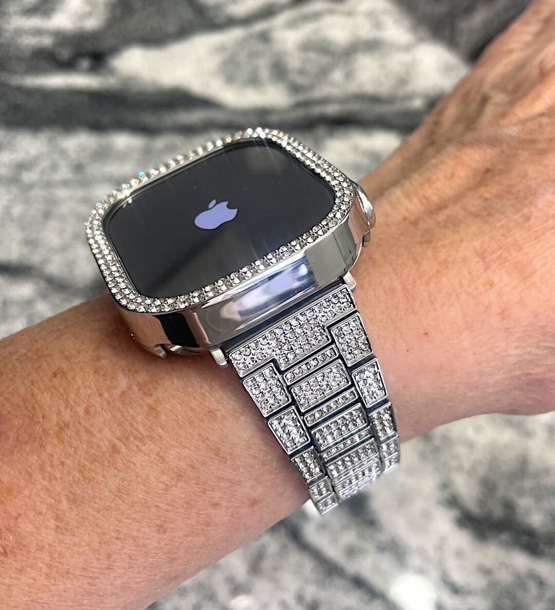 White Gold Apple Watch Band and or 14k White Gold GP Pc Crystal 2 Row ...