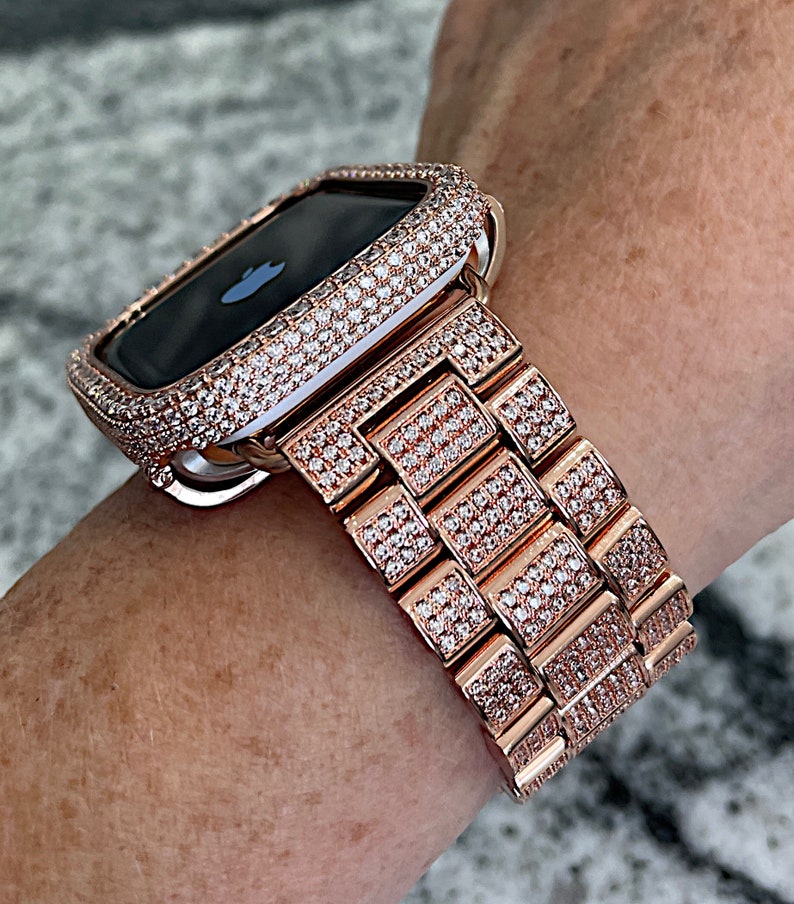 High End All Lab Diamond Apple Watch Band and or 14k Rose Gold Apple ...