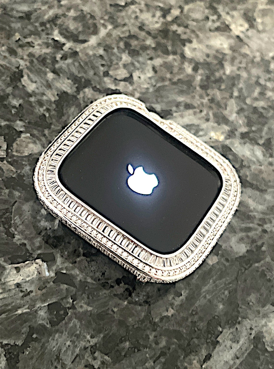 White Gold Bling Baguette Bezel Only Lab Diamond Apple Watch Case Cover ...