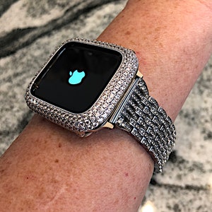 White Gold Lab Diamond Apple Watch Case Bezel Bumpers Metal Apple Watch ...