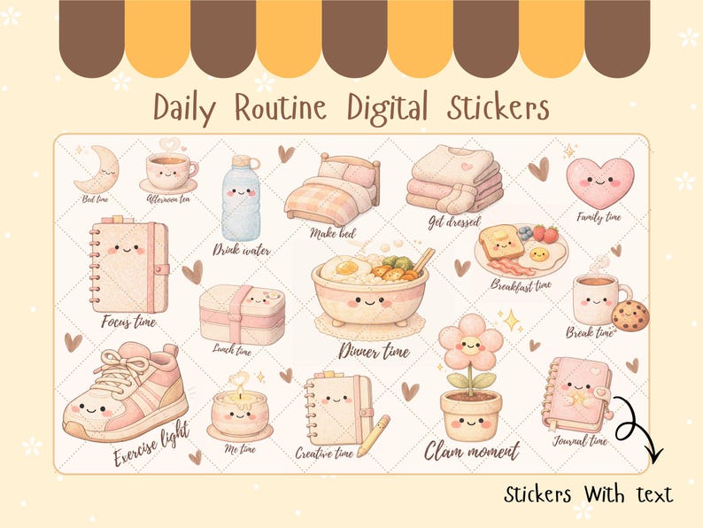 Goodnotes Planner Stickers | 120+ Kawaii Daily Routine Icons (PNG ...