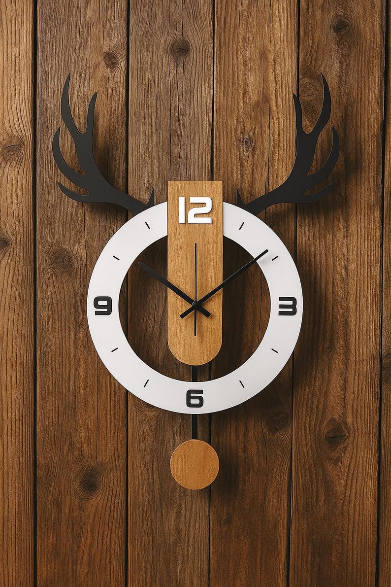 Deer Antler Wall Clock CNC File: Modern Wood & Acrylic Design (DXF, SVG ...