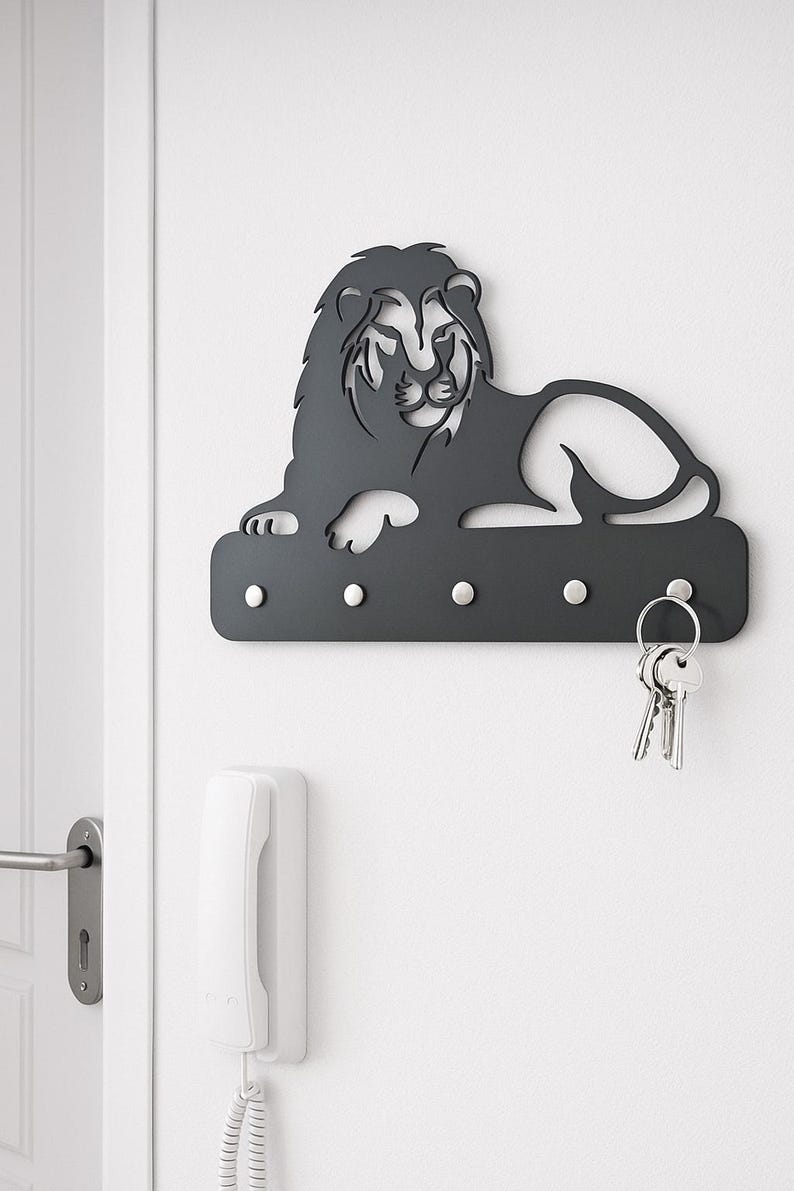 Lion Key Holder DXF File | CNC Router Cut Ready | Wall Mounted Animal ...