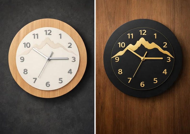 Layered Mountain Wall Clock CNC File | Modern Wooden Clock Laser Cut ...