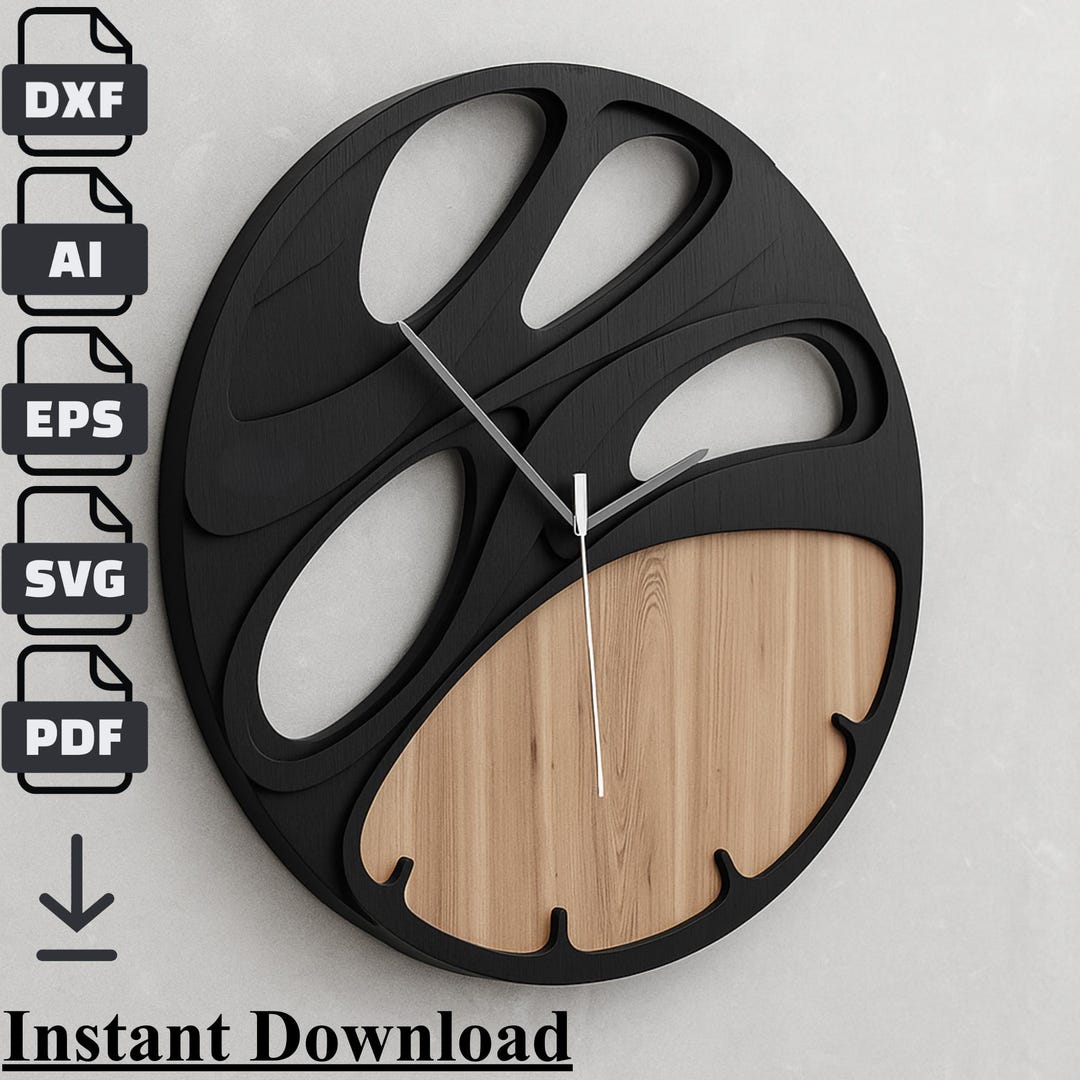 Geometric Modern Wall Clock CNC Design File - Wooden & MDF Digital ...