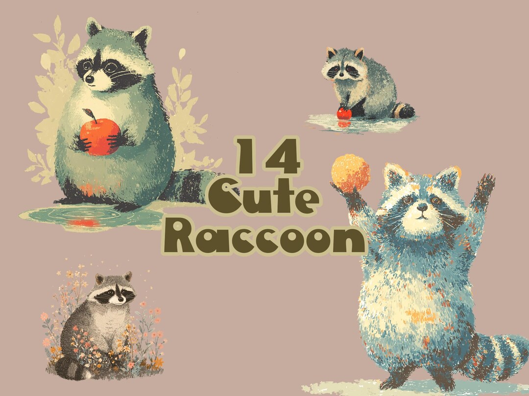 Rustic Woodland Raccoon Clipart PNG - Hand Drawn Cute Raccoon Sticker ...