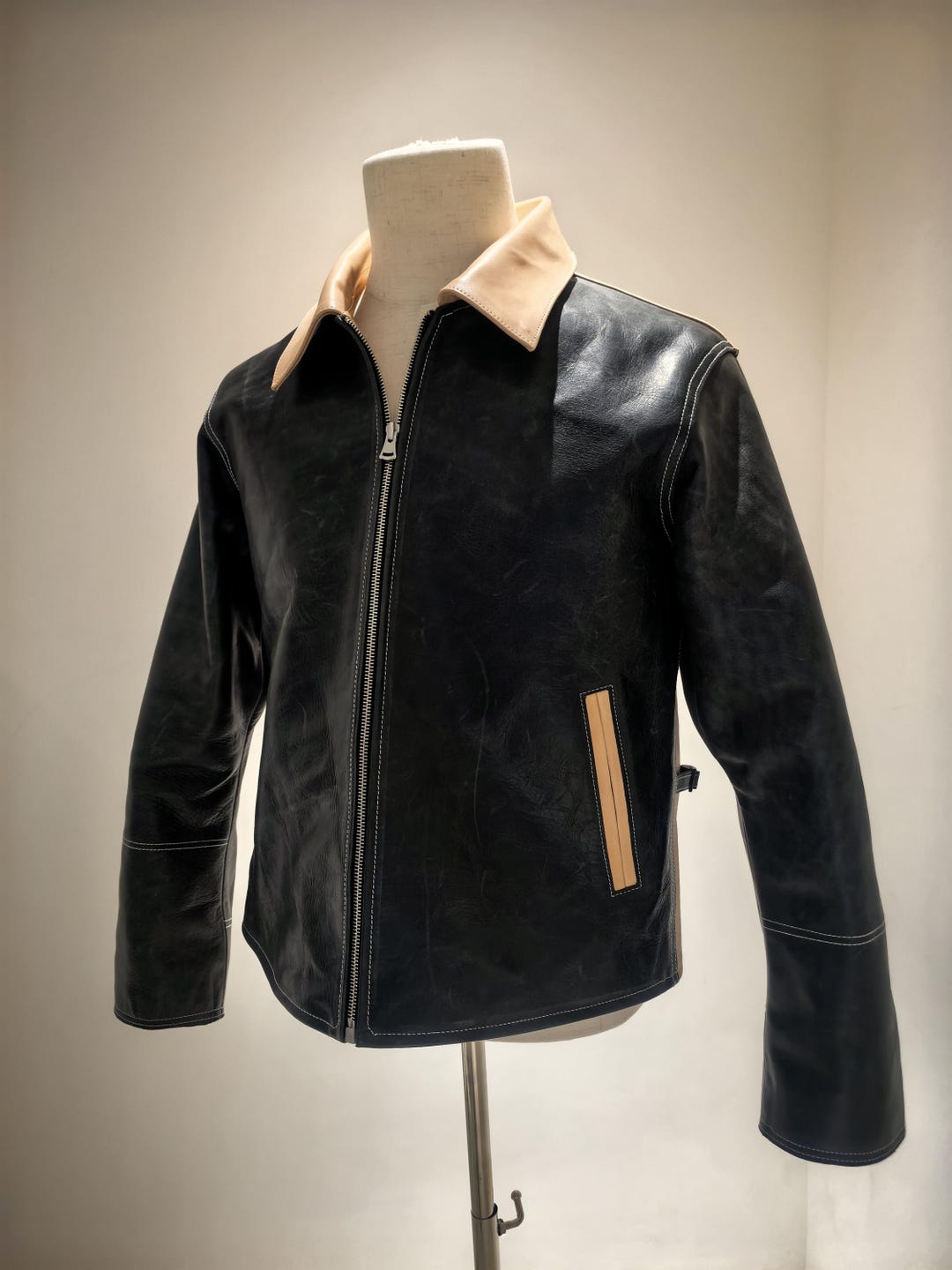 Handmade Italian Horsehide Leather Jacket – Colorblock With Japanese ...