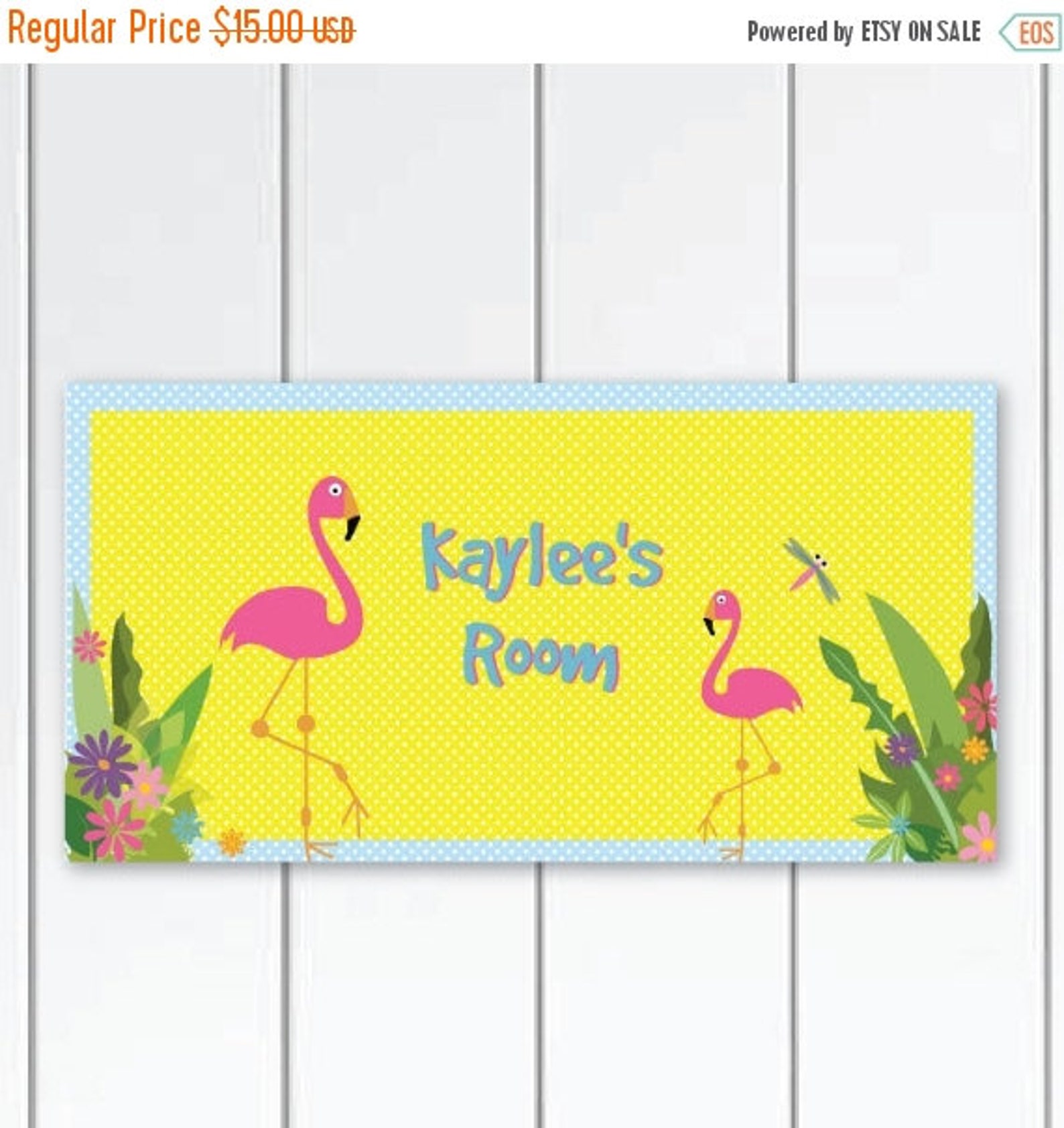 Pink Flamingo Girls Door Sign With Yellow Back Pink Flamingo | Etsy