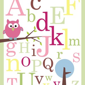 Set of Two ABC and Numbers Poster Print - Owl on Branch - Nursery Wall ...