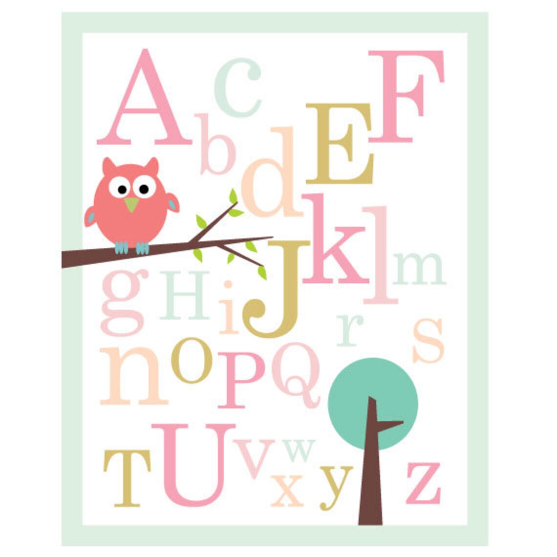 ABC Alphabet Poster Print - Mint and Gold Nursery Wall Decor - Etsy