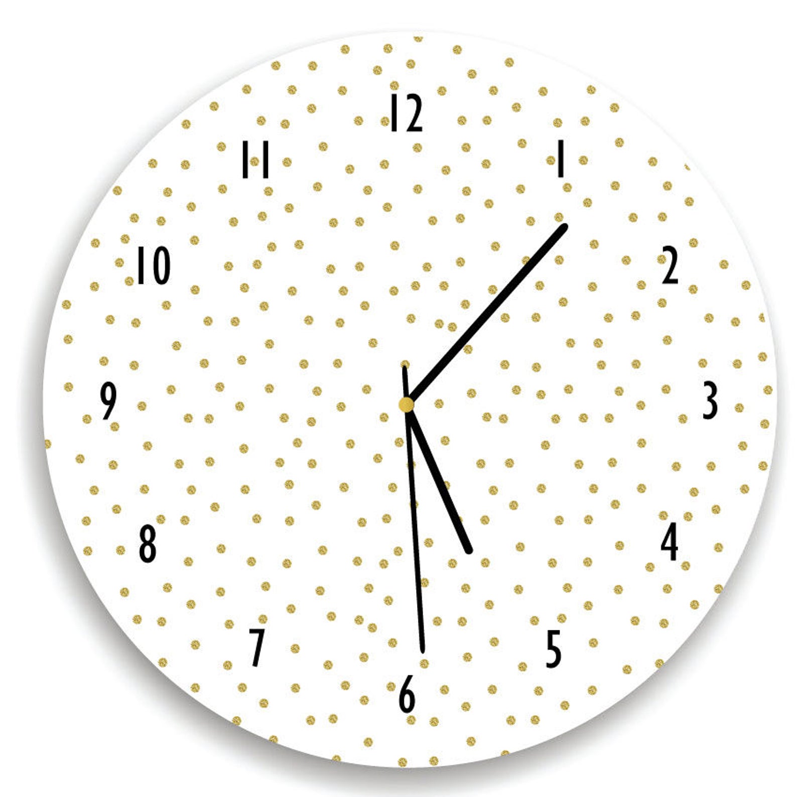 Gold Glitter Polka Dot WALL CLOCK - White and Gold Polka Dot Wall Clock ...
