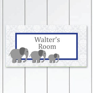 Elephant-door-sign-boys-bedroom-baby-nursery-navy-and-grey-damask ...