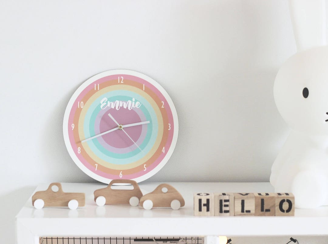 Rainbow WALL CLOCK - Pastel Colors, Personalized Clock, Pastel Nursery ...