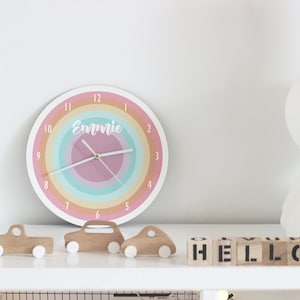 Rainbow WALL CLOCK - Pastel Colors, Personalized Clock, Pastel Nursery ...