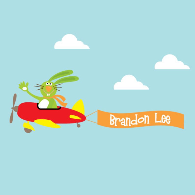 Rabbit Flying a Plane Personalized Wall Decals, Custom Children Wall ...