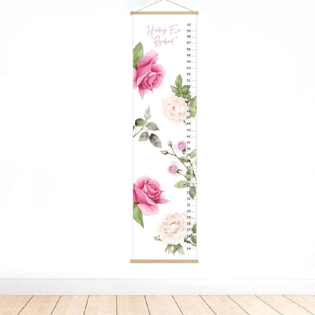 Personalized Floral Growth Chart, Canvas Height Chart, Pink Watercolor ...