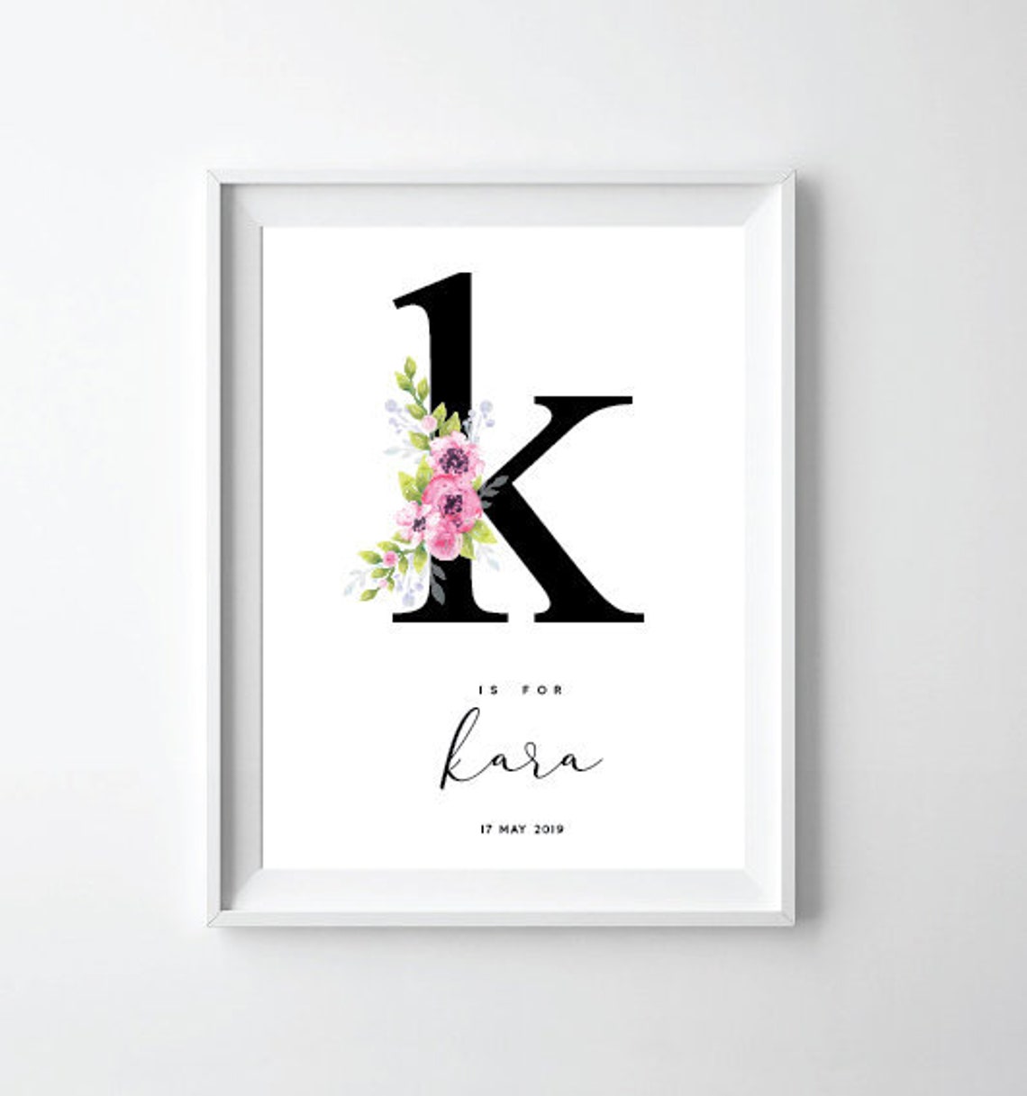 Floral Initial Print K Poster Personalized Monogram Custom | Etsy