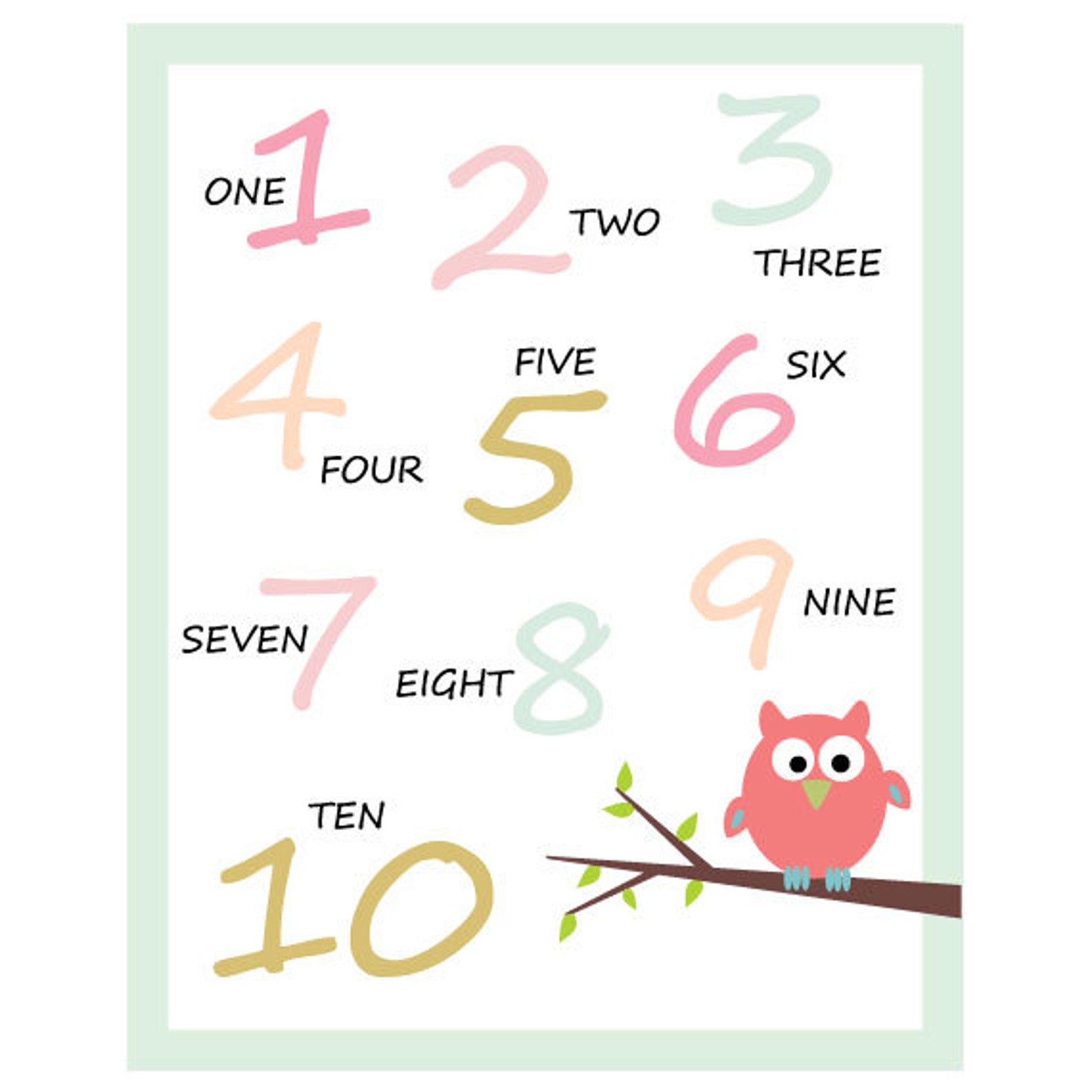 Set of Two ABC and Numbers Poster Print in Peach Mint and - Etsy