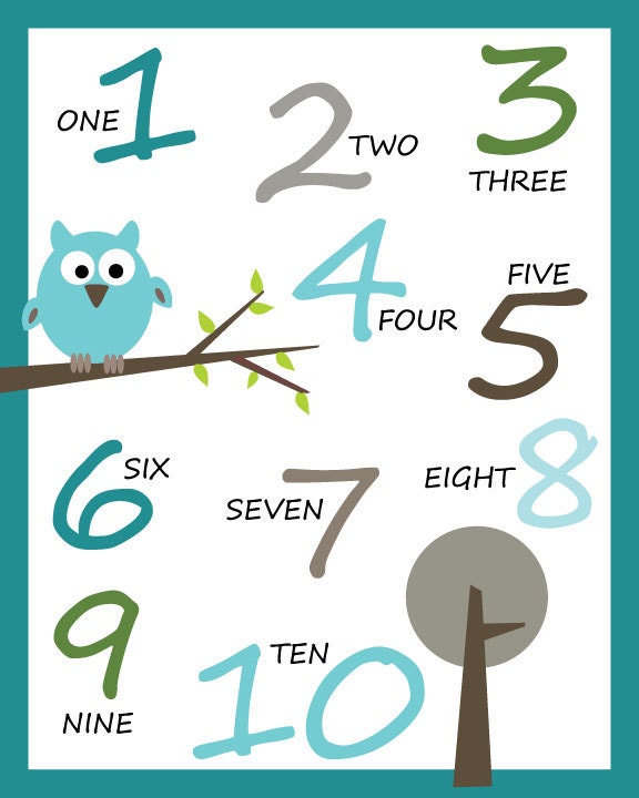 Set of 2 Nursery Art Prints Owls turquoise Blue | Etsy