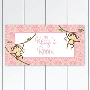 Monkey Door-sign In-pink Damask-personalized Gift -nursery Decor for ...