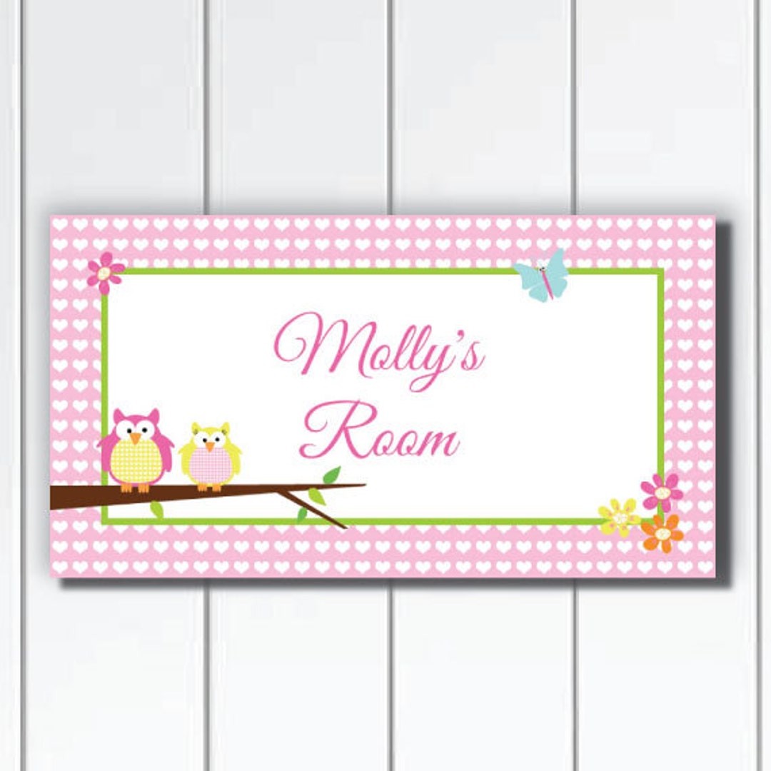 Owls DOOR SIGN With Pink Frame and Hearts Pattern Girls Bedroom and ...