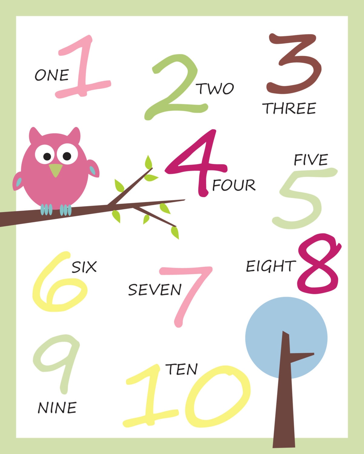 Set of Two ABC and Numbers Poster Print - Owl on Branch - Nursery Wall ...