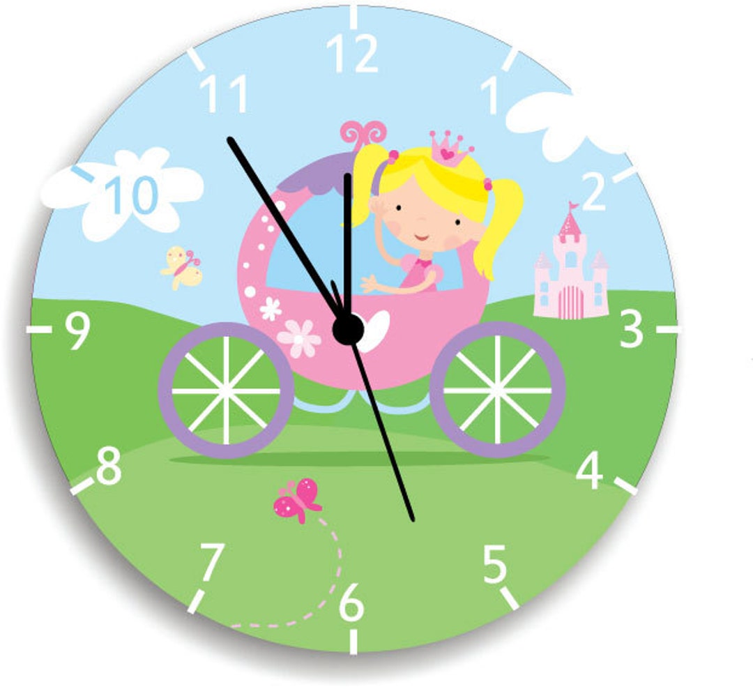 Girls Princess Wall Clock Pink Castle Clock Girls Bedroom Wall Art Baby ...