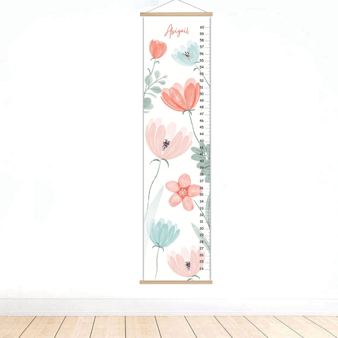 Personalized Girls Floral Growth Chart, Blush Canvas Girls Growth Chart ...