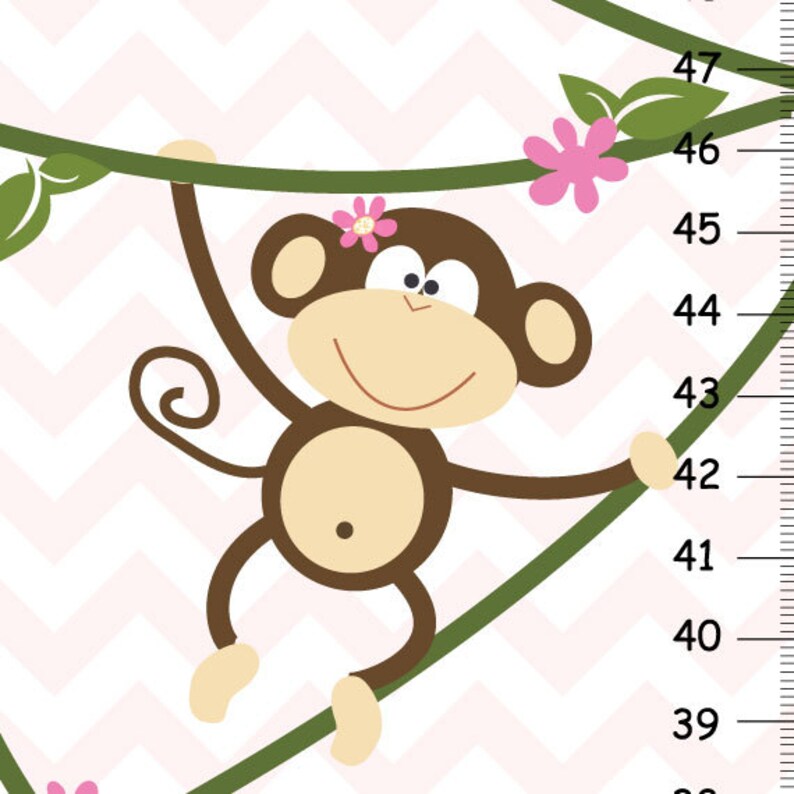 Pink Chevron Monkey Canvas Growth Chart Personalized Kids - Etsy