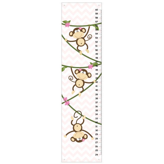 Pink Chevron Monkey Canvas Growth Chart Personalized Kids - Etsy
