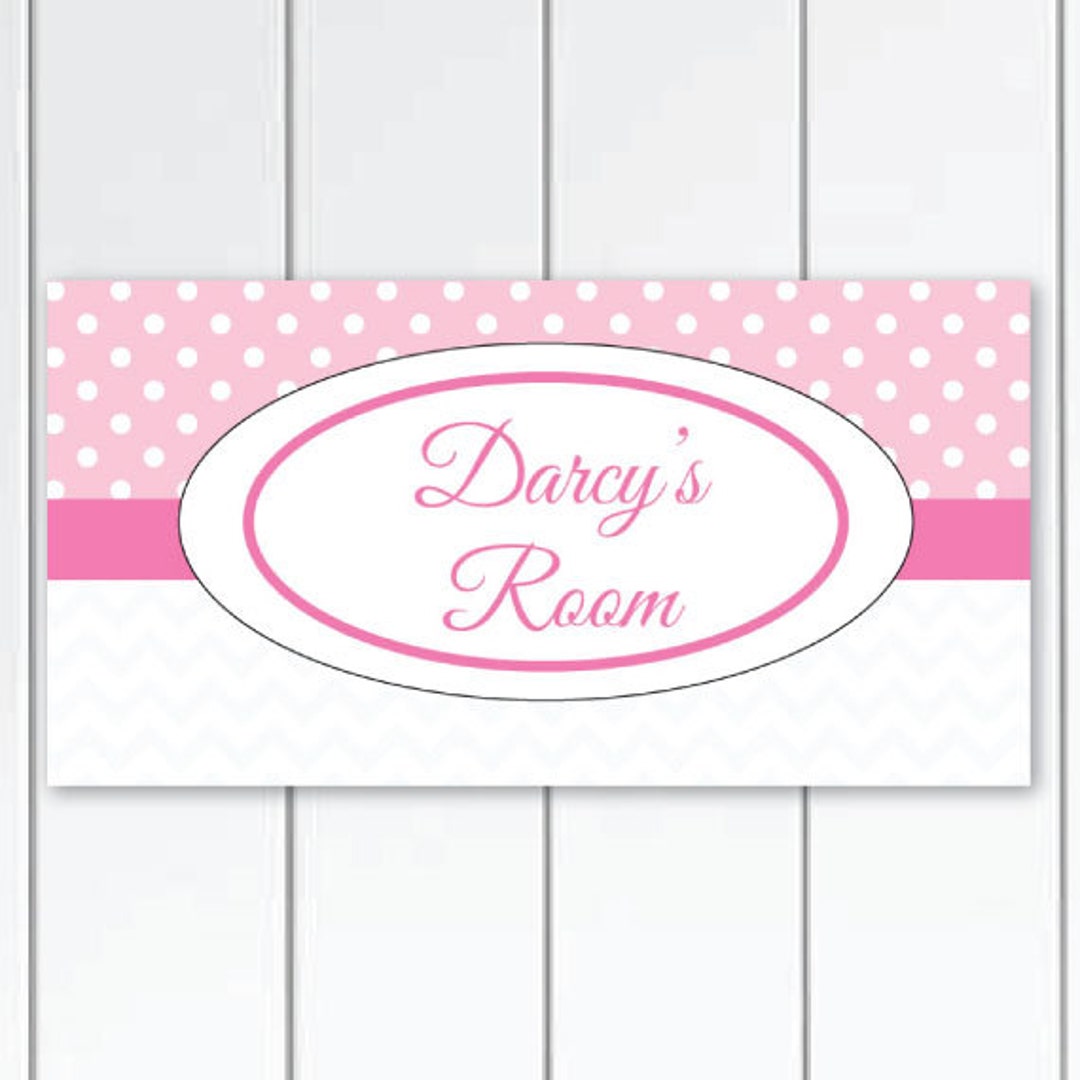 Personalized Pink Polka Dots DOOR SIGN With Grey Chevron Background ...